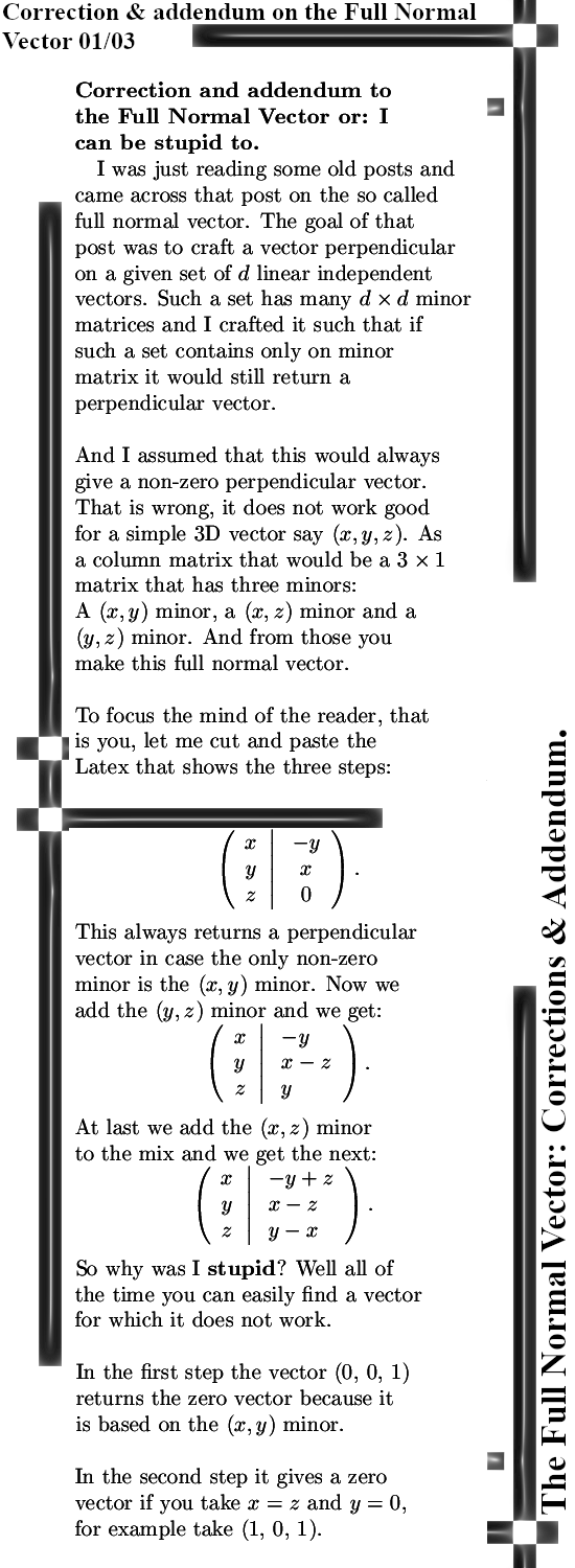Correction & Addendum on the Full Normal Vector. | 3Dcomplexnumbers
